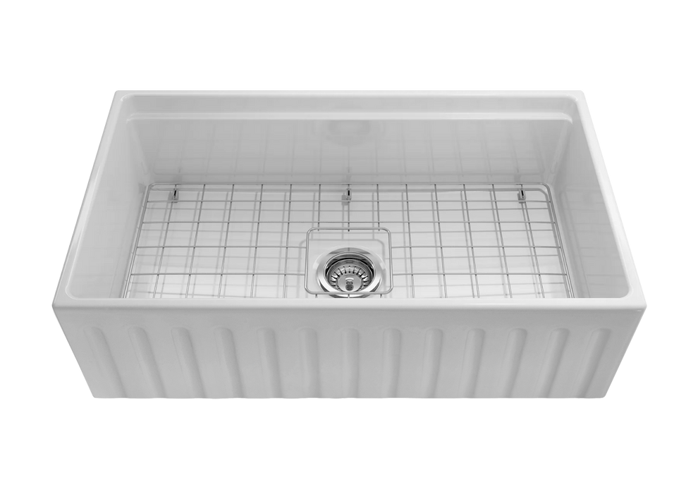 Black Friday Special - Fluted Farmhouse Sink with Chopping Board, Grid ...
